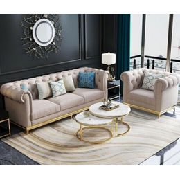 JVmoebel Wohnzimmer-Set, Luxus Metall Chesterfield Sofa Couch Sitz Polster Garnitur Set 3+2+1