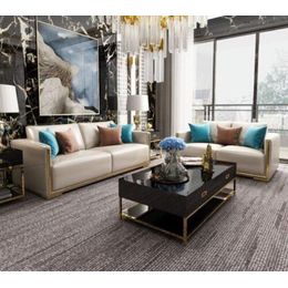 JVmoebel Wohnzimmer-Set, Design Leder Sofa Couch Gruppe Garnitur 3+1+1 Metall 3tlg Set Luxus