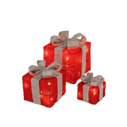 Gravidus LED-Dekofigur 3er Set LED beleuchtete Geschenkbox Batterie 6H Timer