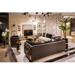 JVmoebel Wohnzimmer-Set Luxus Sofagarnitur Gold Schwarz Couch Set Polster Möbel 331 Sofort