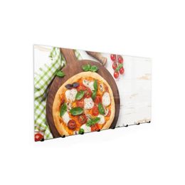 Primedeco Garderobenpaneel Magnetwand und Memoboard aus Glas Pizza auf Holzplatte