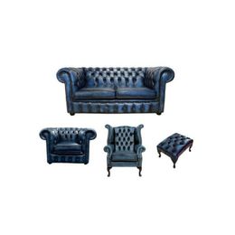 JVmoebel Sofa Blaue Luxus Sofagarnitur 2+1 Sitzer + Ohrensessel+Hocker Neu