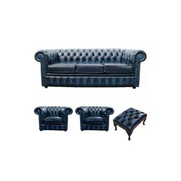 JVmoebel Sofa Luxus dunkelblaue Sofagarnitur 3+1+Hocker modernes Design Neu