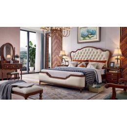 JVmoebel Schlafzimmer-Set Bett 2x Nachttische Schminktisch Bank Möbel Luxus Holz 6tlg Set