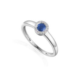 Stella-Jewellery Solitärring 585er Weißgold Damenring mit Saphir und Brillanten (Saphir Diamant Ring