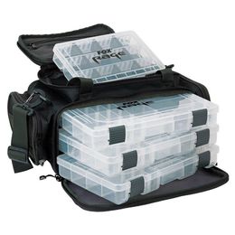 Fox Rage Angelrucksack Fox Rage Lure & Tackle Bag Umhängetasche mit 4 Boxen schwarz (Wasserdichtes Basismaterial)
