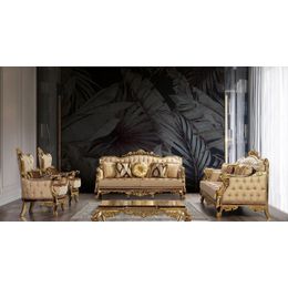 JVmoebel Wohnzimmer-Set Goldene Sofagarnitur Barock Rokoko Set Komplett Couch Sofa 5tlg. Neu