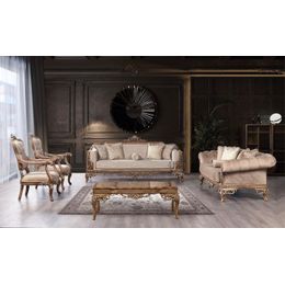 JVmoebel Wohnzimmer-Set Barock Wohnzimmer Möbel Set Couch Sofa Polster Garnitur Tisch 5tlg.