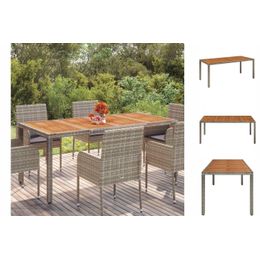 vidaXL Gartentisch Gartentisch mit Holzplatte Grau 190x90x75 cm Polyrattan Esstisch