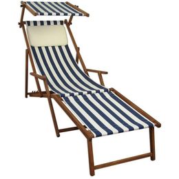 ERST-HOLZ Gartenliege Liegestuhl blau-weiß Gartenliege Deckchair Fußablage Sonnendach Kissen