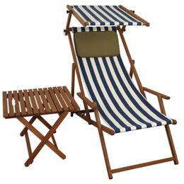 ERST-HOLZ Gartenliege Liegestuhl blau-weiß Gartenstuhl Tisch Sonnendach Kissen Strandstuhl