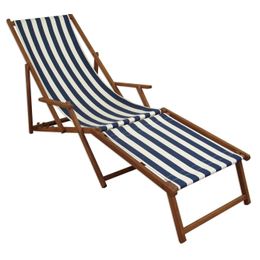 ERST-HOLZ Gartenliege Liegestuhl blau-weiß Sonnenliege Gartenliege Deckchair Buche Fußablage
