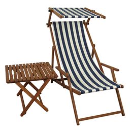 ERST-HOLZ Gartenliege Liegestuhl blau-weiß Tisch Sonnendach Deckchair Strandstuhl