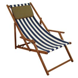 ERST-HOLZ Gartenliege Liegestuhl blau-weiß Gartenliege Kissen Strandstuhl Sonnenliege