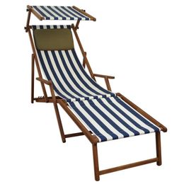 ERST-HOLZ Gartenliege Liegestuhl blau-weiß Sonnenliege Fußablage Kissen Sonnendach