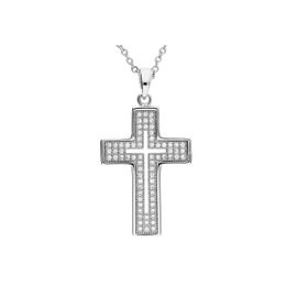 LÖB Kette mit Anhänger Damen Halskette Kreuz Anhänger Glitzer Zirkonia Steine Silber Weiß (Kette Kreuzkette Strass Kreuzanhänger)