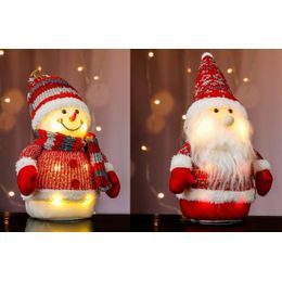 Meinposten Weihnachtsfigur Schneemann Weihnachtsmann LED Schal & Mütze Beleuchtung warmweiß Höhe 25 cm (1 St)