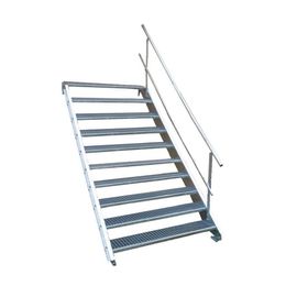 SRM Design Außentreppe 10 Stufen Stahltreppe einseitig. Geländer Breite 160 cm Höhe 150-200cm