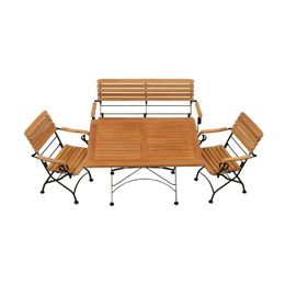 Kai Wiechmann Garten-Essgruppe Premium Teak Sitzgruppe aus 2 Stühlen + 1 Bank + 1 Tisch 120 x 80 cm