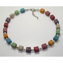 traumschmuck Collier 277 Würfelkette Lavawürfel pastell mehrfarbig rot grün blau gelb (Geschenk