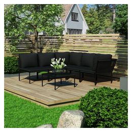 furnicato Garten-Essgruppe 6-tlg. Garten-Lounge-Set mit Auflagen Schwarz PVC