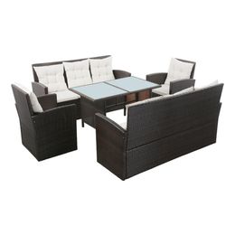 furnicato Garten-Essgruppe 5-tlg. Garten-Lounge-Set mit Auflagen Poly Rattan Braun