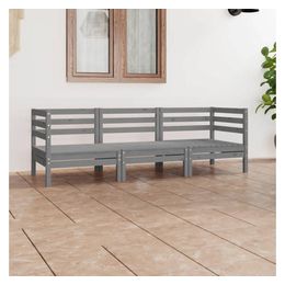 furnicato Garten-Essgruppe 3-tlg. Garten-Lounge-Set Grau Kiefer Massivholz