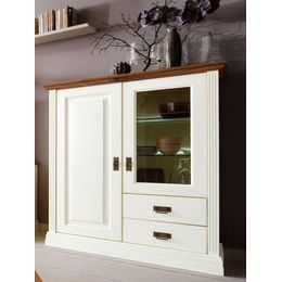 Casamia Highboard Highboard Hochanrichte Novara 2-türig mit 2 Schubladen weiß massiv