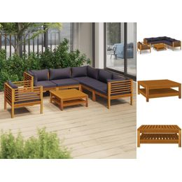 vidaXL Garten-Essgruppe 7-tlg Garten Lounge Set mit Auflage Massivholz Akazie Holz Sitzgruppe