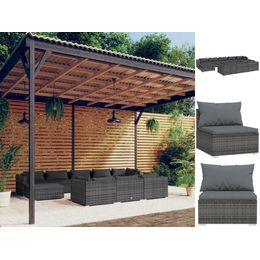 vidaXL Garten-Essgruppe 10-tlg Garten Lounge Set mit Kissen Grau Polyrattan Loungemöbel