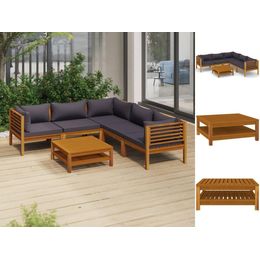 vidaXL Garten-Essgruppe 6-tlg Garten Lounge Set mit Auflage Massivholz Akazie Holz Sitzgruppe