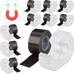 Relaxdays 10 x Magnetband 5m, mit Abroller, selbstklebendes Klebeband, Magnetstreifen, für Whiteboard & Kühlschrank, schwarz