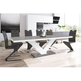 designimpex Esstisch Design Tisch HE-999 Grau / Weiß Hochglanz ausziehbar 160 bis 256 cm