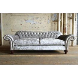 JVmoebel 3-Sitzer Sofa 3 Sitzer Couch Chesterfield Polster Sitz Garnitur Textil Silber