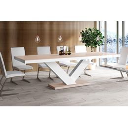designimpex Esstisch Tisch HE-999 Cappuccino / Weiß Hochglanz ausziehbar 160 bis 256 cm