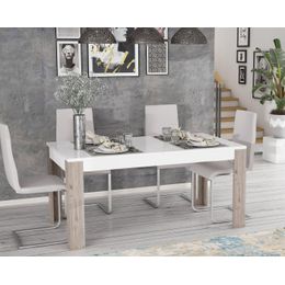 Newroom Esstisch Pouline, Esstisch Nelson Eiche und Weiß Hochglanz Modern Ausziehbar Tisch