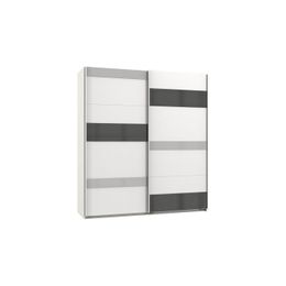 freiraum Schwebetürenschrank Monaco (BxH: 180x210 cm) in WEISS+ABS. GLAS GREY+GLAS LIGHT GREY mit 2 Türen und 2 Einlegeböden