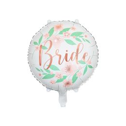 partydeco Luftballon, Folienballon Bride mit Blumen Motiv 35cm rund rosa weiß