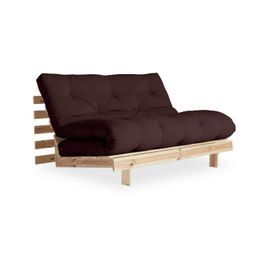Karup Design 2-Sitzer Schlafsofa ROOTS 140 cm Sofa Gestell Kiefer Massivholz Bezug Braun