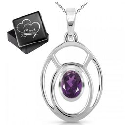 Limana Silberkette Damen echter lila Amethyst Kette mit Anhänger 925 Sterling Silber (inkl. Herz Geschenkdose)