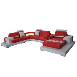 JVmoebel Ecksofa Ledersofa Couch Wohnlandschaft Garnitur Modern Sofa U-Form USB Licht