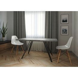 Möbelcenter Löhne Esstisch LIFE 120-160x80 cm/ Metallfüße/ Tischplatte Weiß/ Beton/ Eiche/Schwarz