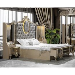 JVmoebel Schlafzimmer-Set Luxus Garnitur Schlafzimmer Doppel Bett Klassischе Beige Set 3tlg Neu
