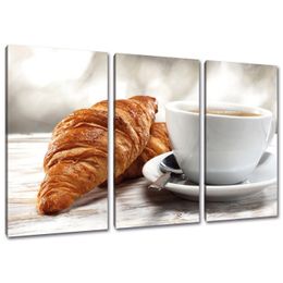 Pixxprint Leinwandbild Frisches Croissant und Kaffee
