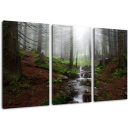 Pixxprint Leinwandbild Bach im Wald