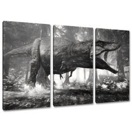 Pixxprint Leinwandbild T-Rex Dinosaurier im Wald Kunst