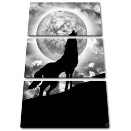 Pixxprint Leinwandbild Wolf heult Mond an