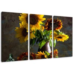 Pixxprint Leinwandbild Sonnenblumen in edler Vase