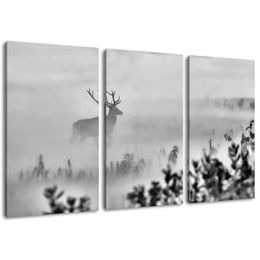 Pixxprint Leinwandbild Hirsch im Nebel
