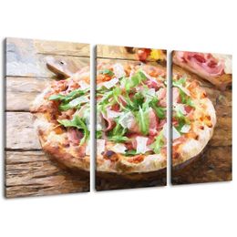 Pixxprint Leinwandbild Prosciutto Pizza auf Holztisch